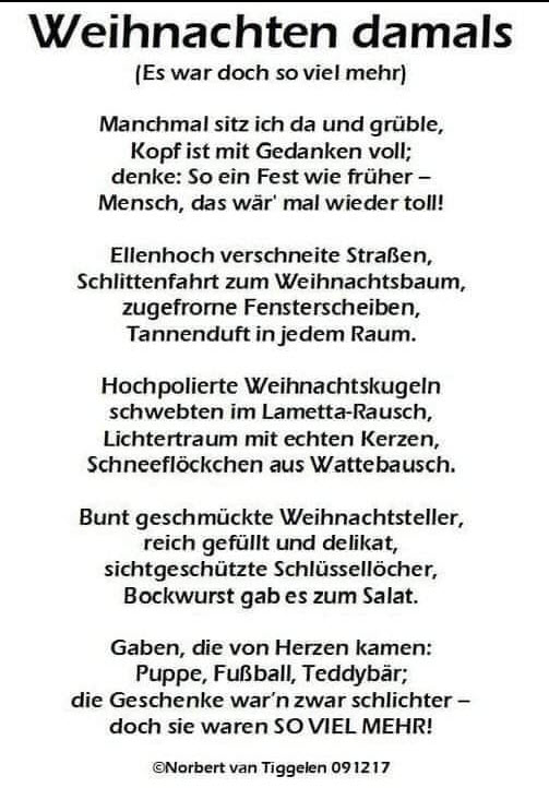 Weihnachten Fruher Und Heute Gedicht